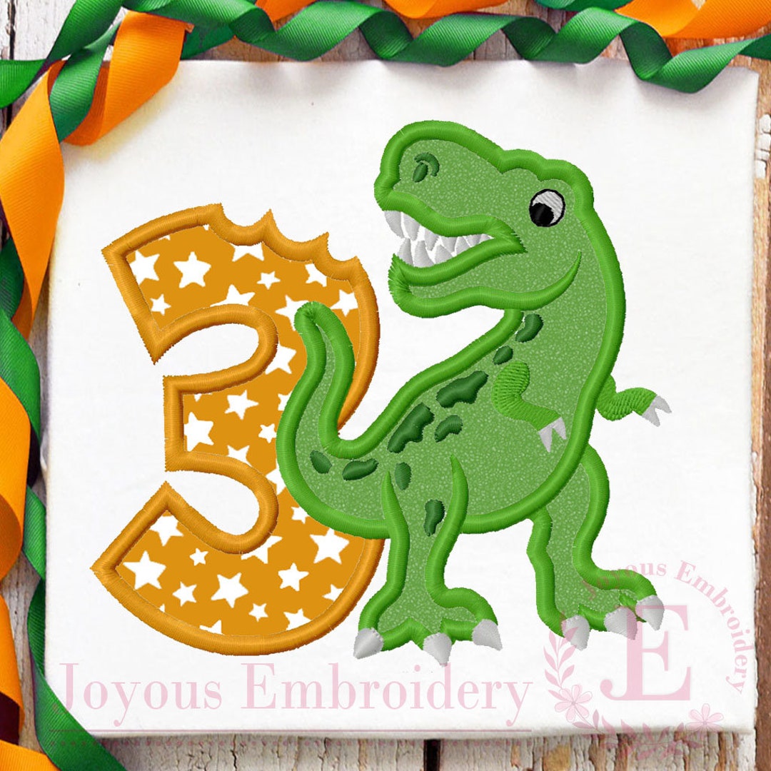 Rex Number 3 Applique,birthday Rex,birthday Boy Applique,third Birthday ...