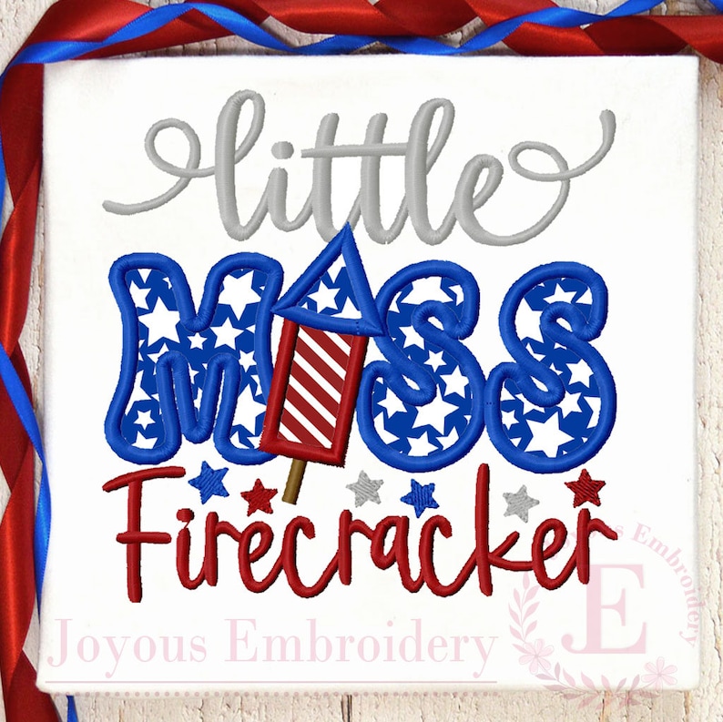 Little Miss Firecracker Embroidery Design,4th of July Tshirt Embroidery ...