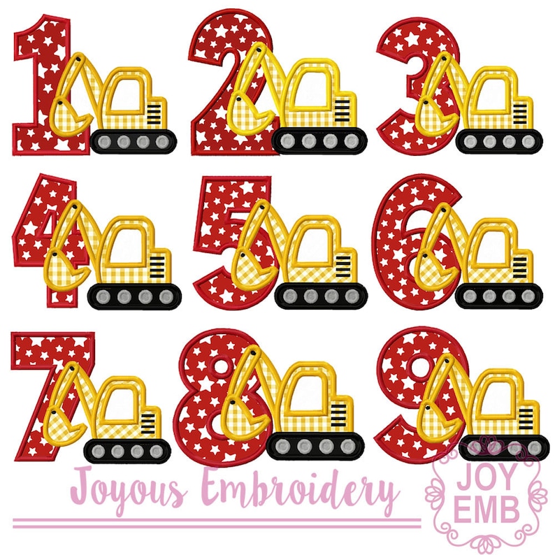 Excavator Number Applique,birthday Embroidery Design,number 1-9 ...