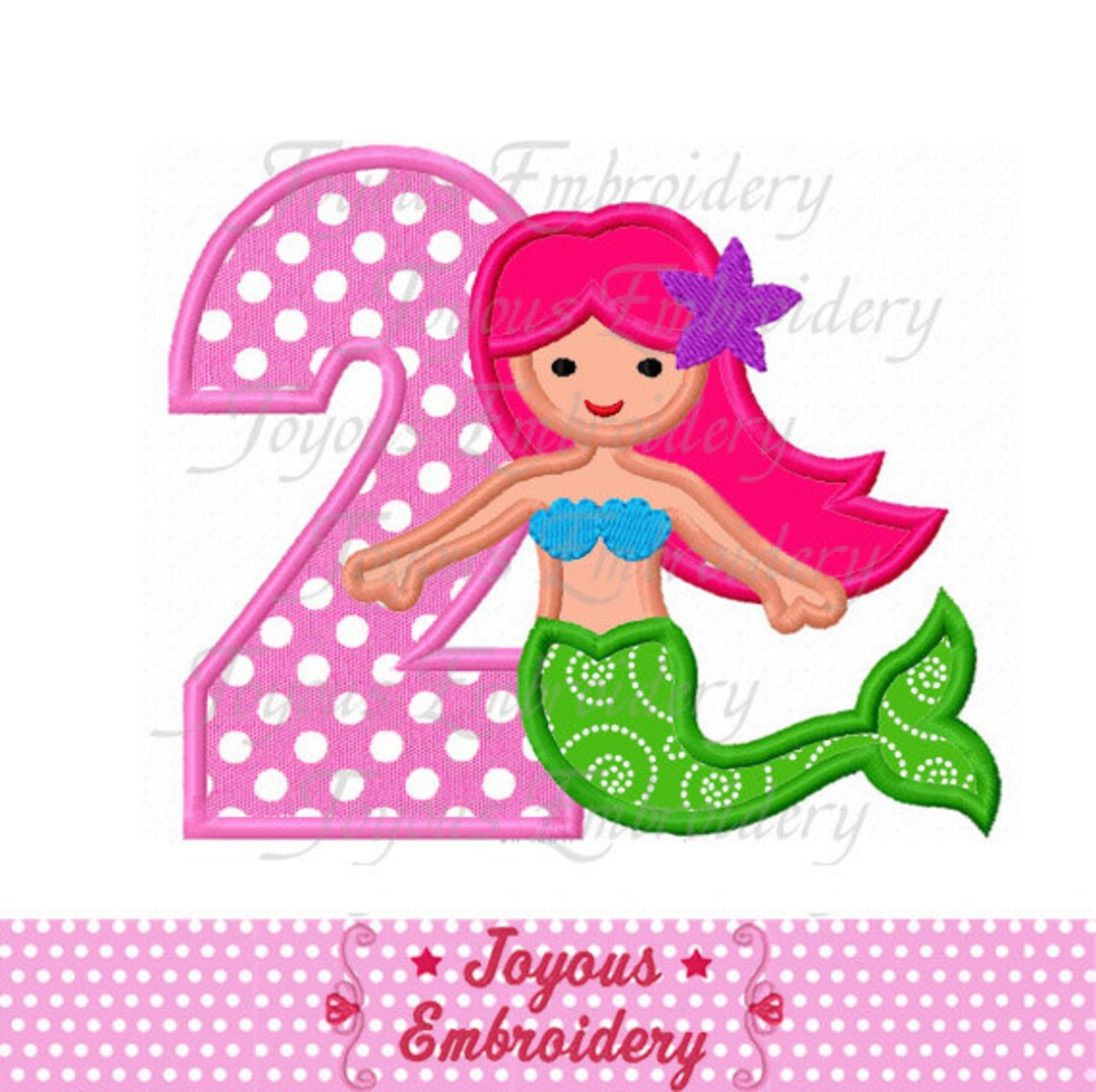 Cute Mermaid Number 2,mermaid Applique,second Birthday Embroidery ...