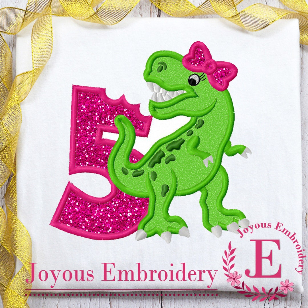 Rex Number 5 Applique,birthday Rex,birthday Girl Applique,fifth ...