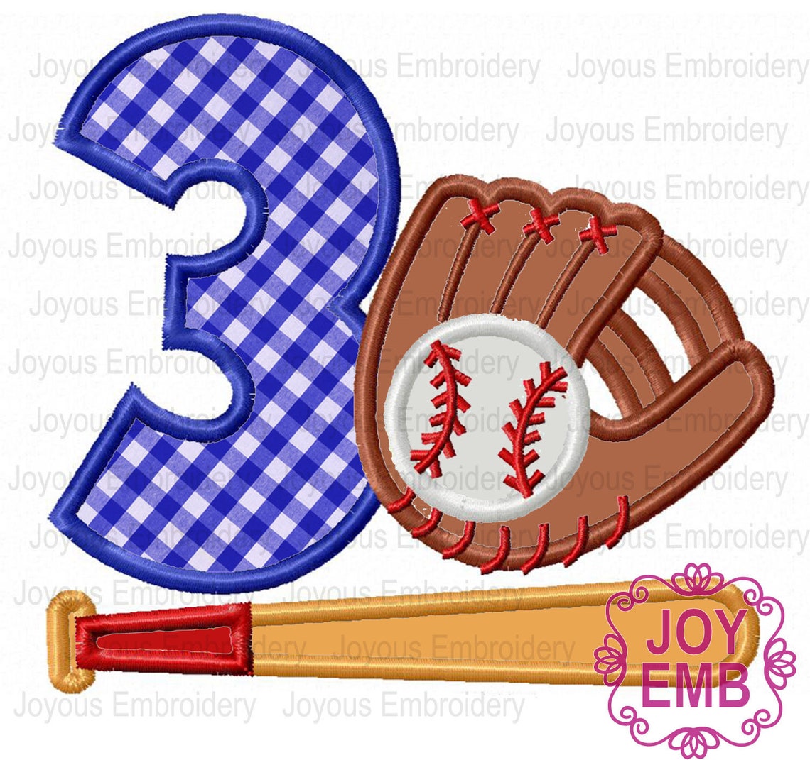 Instant Download Birthday Baseball Number 3 Applique Machine - Etsy