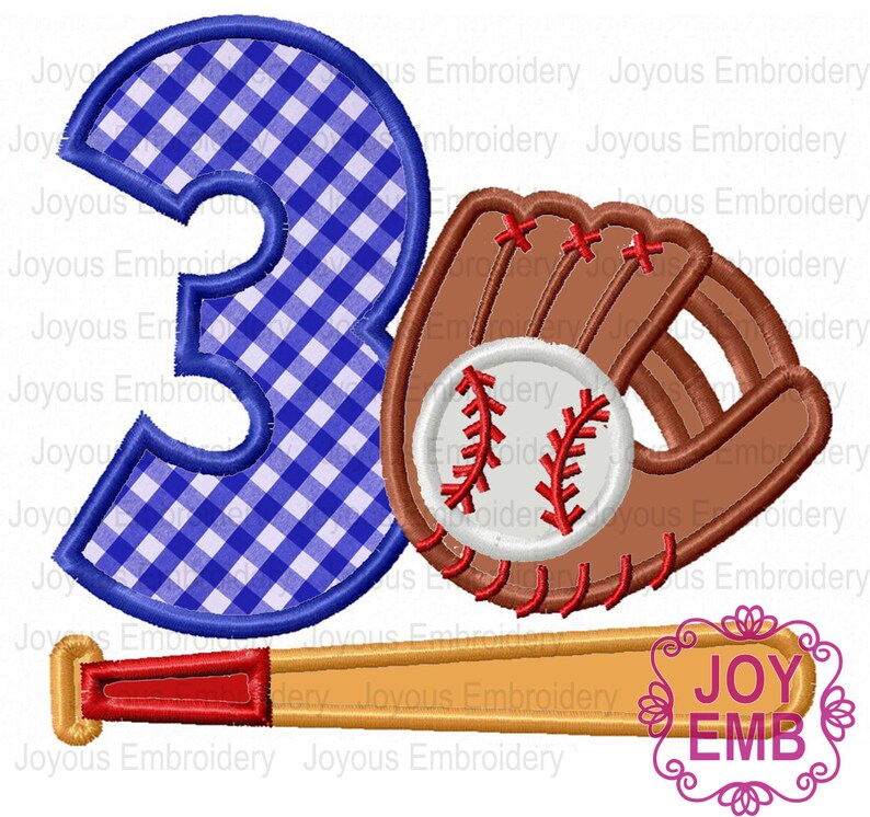 Instant Download Birthday Baseball Number 3 Applique Machine - Etsy