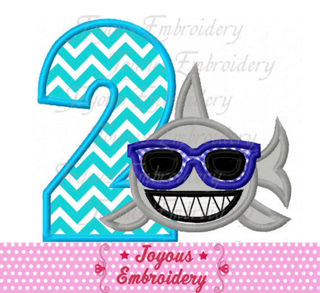 Shark Number 2 Applique,birthday Embroidery,birthday Shark Applique ...