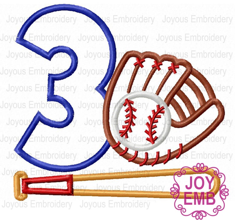 Instant Download Birthday Baseball Number 3 Applique Machine - Etsy