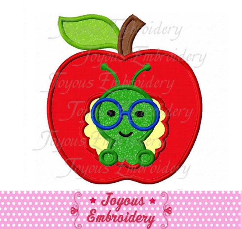 Instant Download Back to school Apple With Worm Applique | Etsy