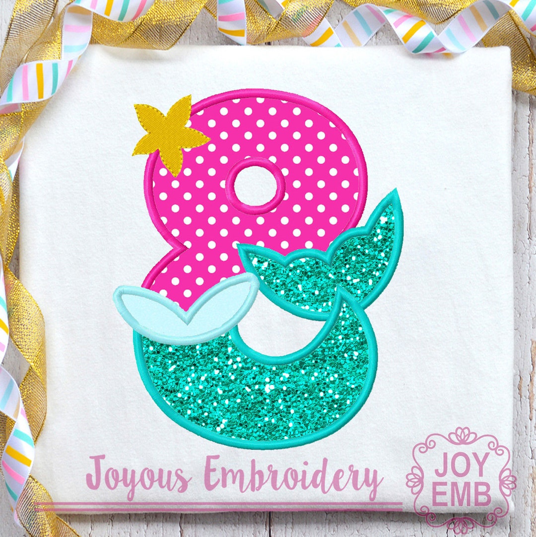 Mermaid Applique,mermaid Number 8,birthday Girl Embroidery,machine ...