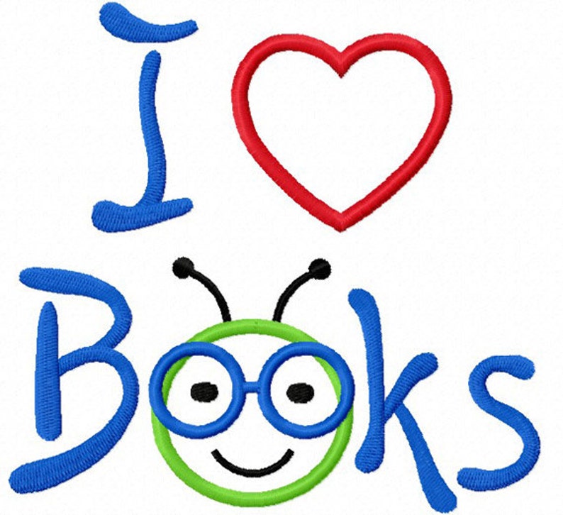 Back to School/i Love Books Bookworm Applique Embroidery | Etsy