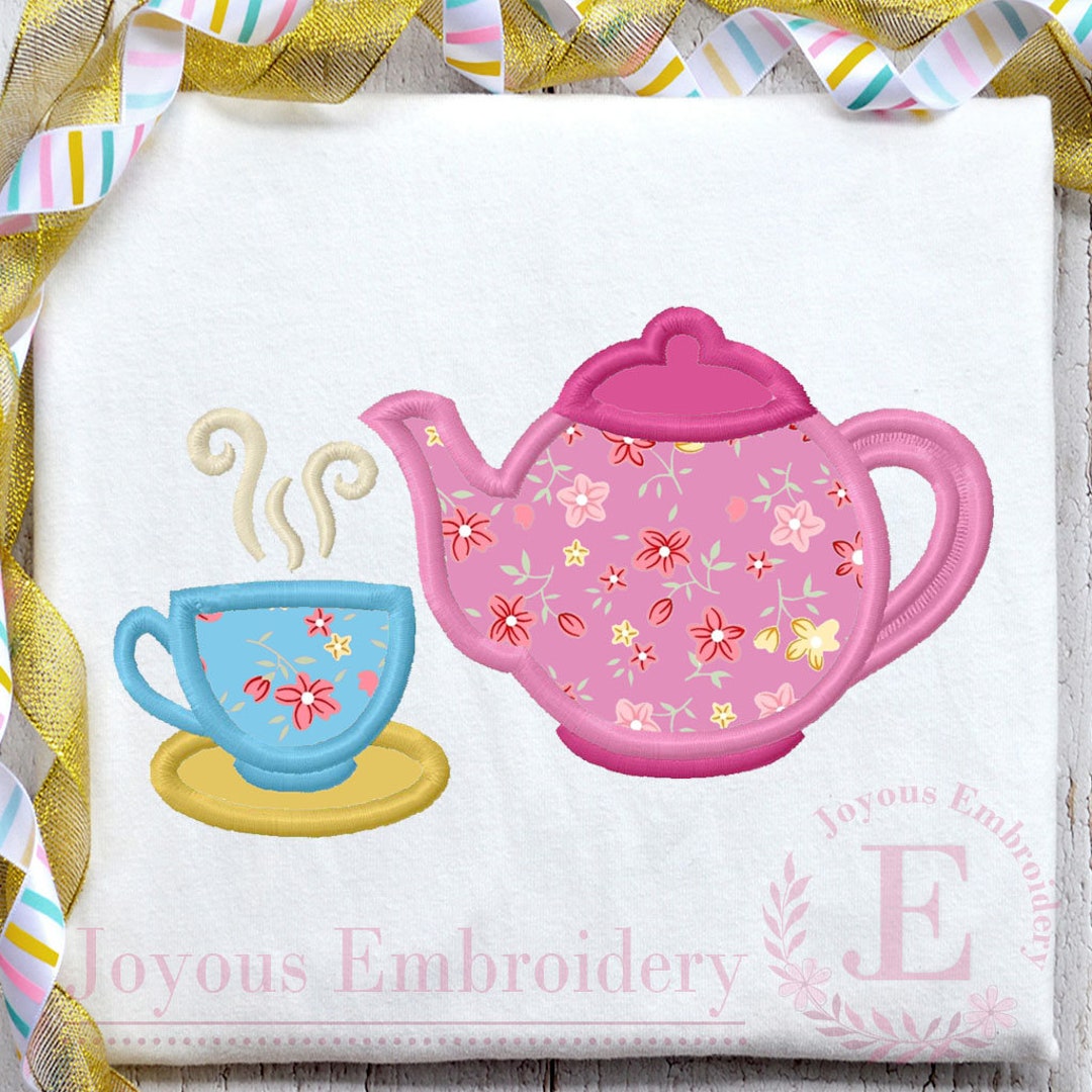 Teapot Applique Embroidery Design,tea Cup Applique,machine Embroidery ...