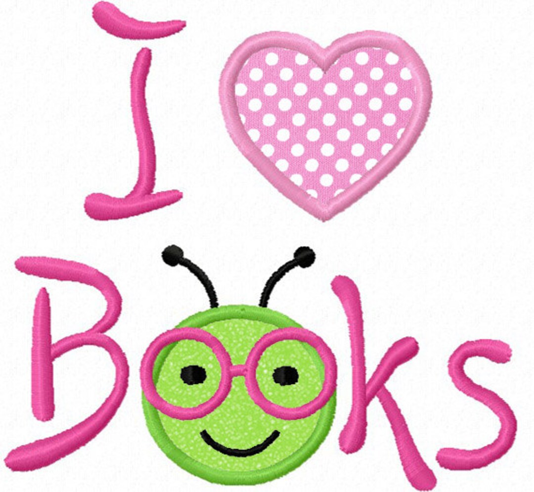 Back to School,i Love Books Bookworm Applique Embroidery Design ...