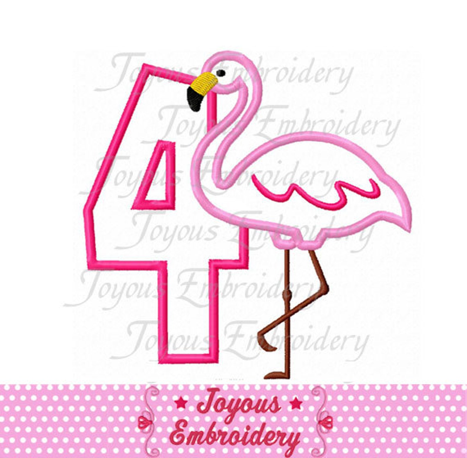 Instant Download Flamingo Number 4 Applique Machine Embroidery | Etsy