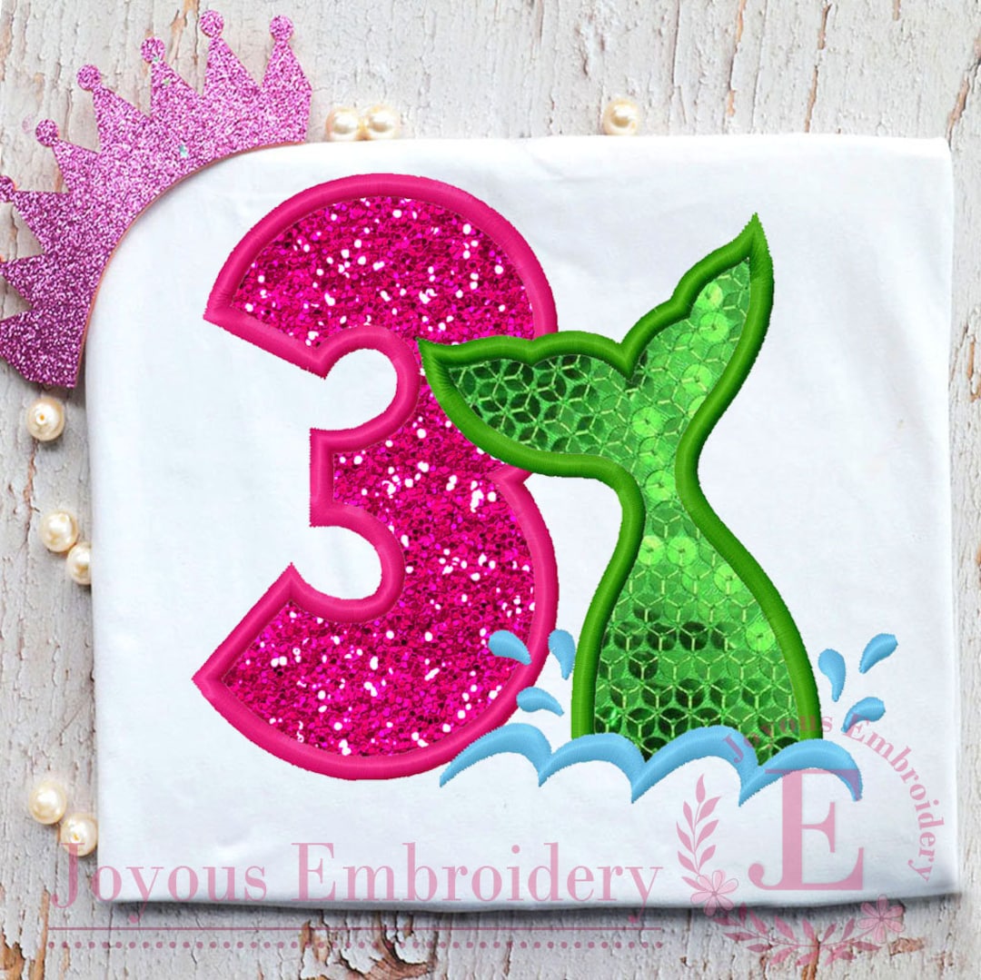 Mermaid Number 3 Applique Embroidery,birthday Girl Tshirt Embroidery ...