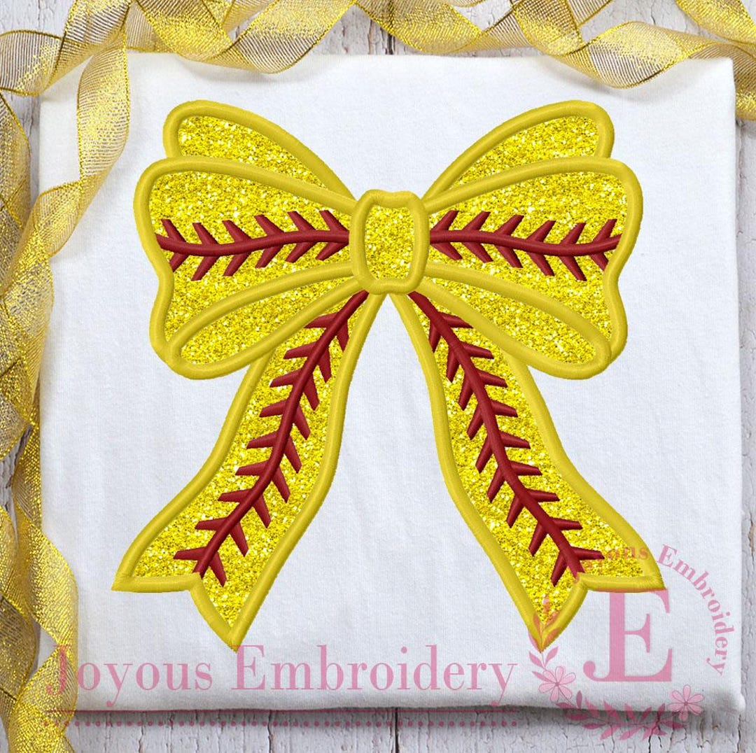 Softball Side Bow Embroidery Design: Applique Machine Embroidery Files ...