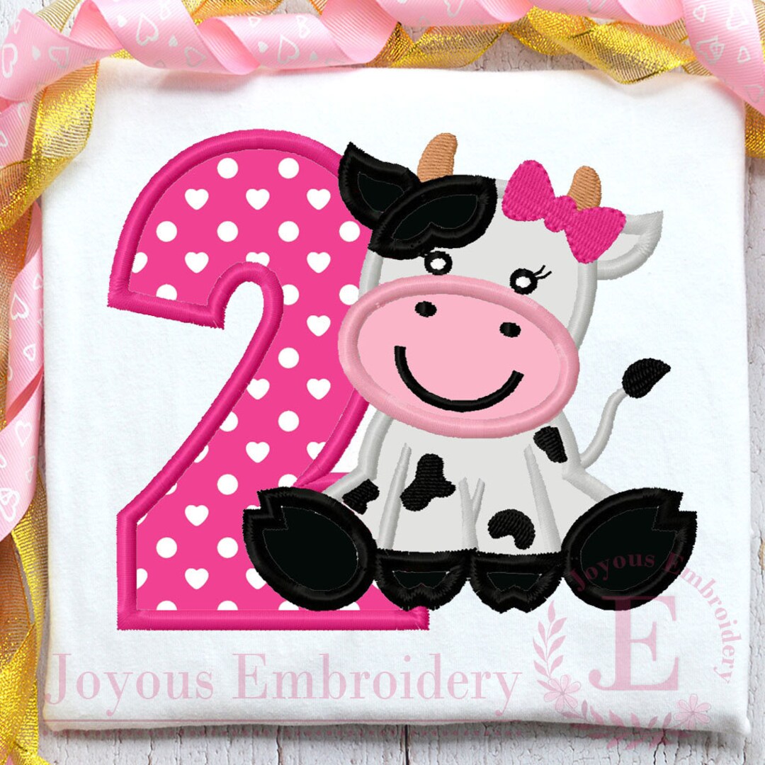 Cow Number 2 Applique Embroidery,birthday Cow Embroidery,baby Cow ...