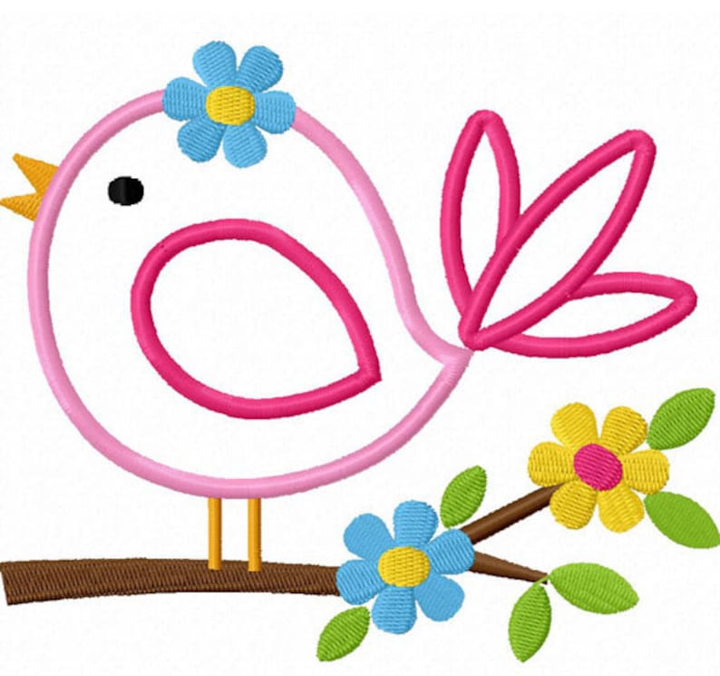 Bird Applique Machine Embroidery Design,flower Applique,spring Applique ...