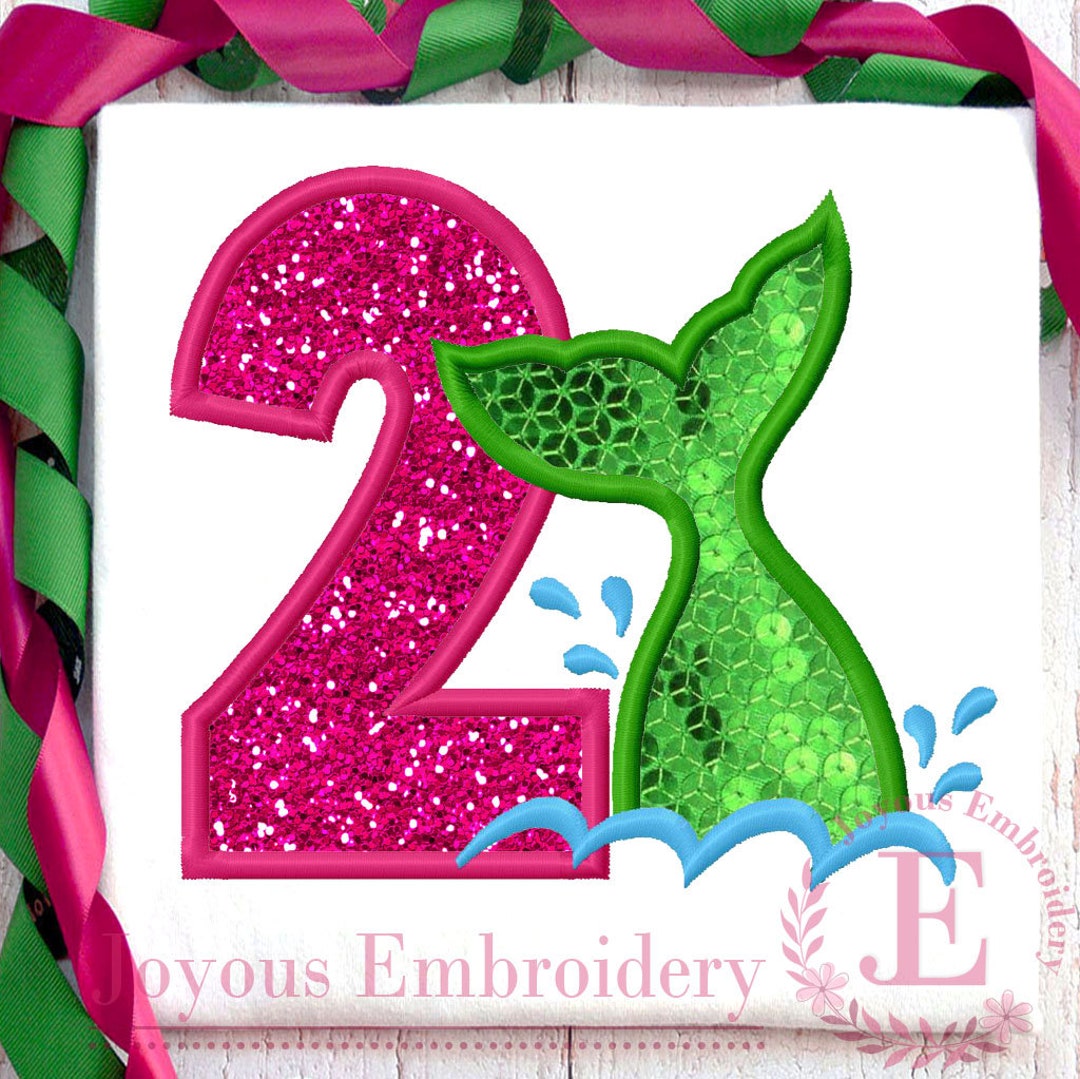 Mermaid Number 2 Applique Embroidery,second Birthday Tshirt Embroidery ...