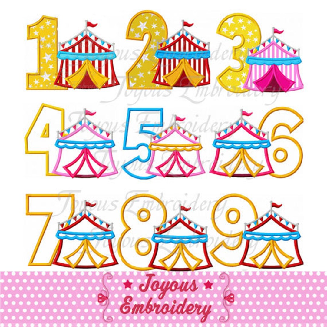 Instant Download Circus Tent Numbers 1-9 Applique Machine Embroidery ...