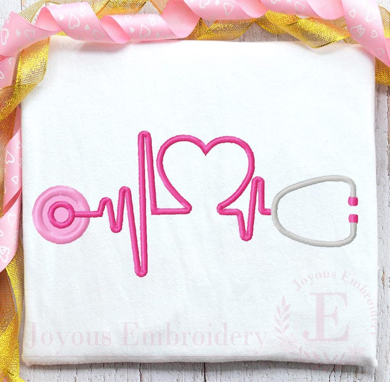 Nurse Heartbeat Embroidery Design, Stethoscope Heart Applique, Medical ...
