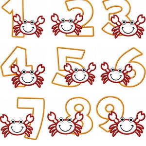 Crab Numbers 1-9 Applique Embroidery Design, Beach Birthday Number Set ...