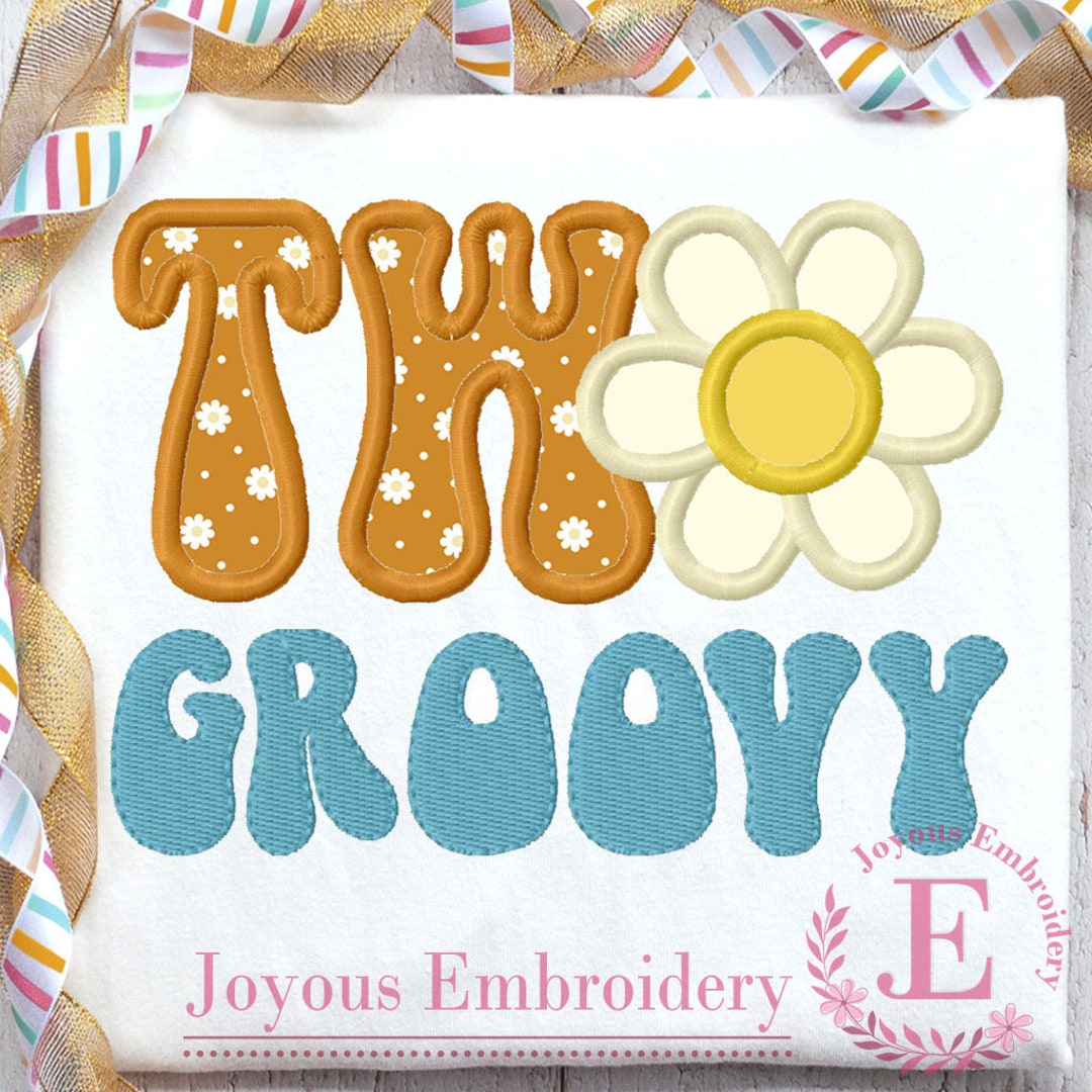 Two Groovy Embroidery,second Birthday Embroidery,retro Baby Birthday ...