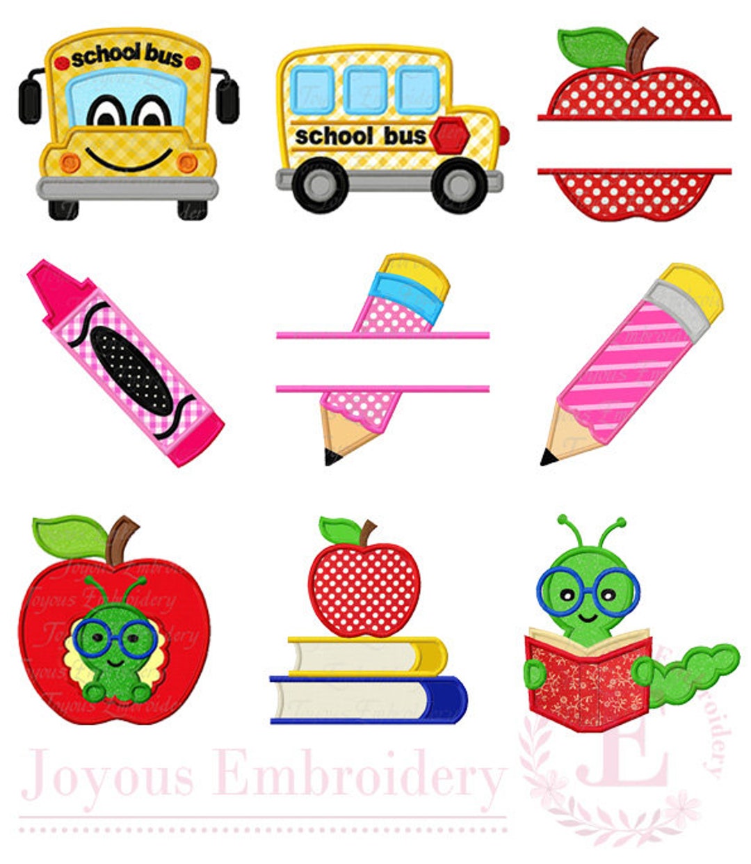 Back to School Embroidery Design,school Bus Embroidery,applique, Apple ...