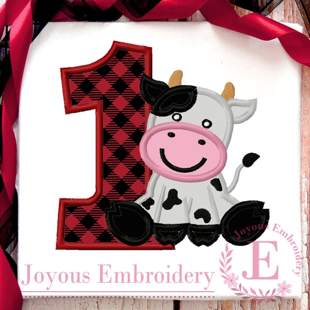 Baby Cow Number 1 Applique Embroidery,first Birthday Cow Embroidery ...