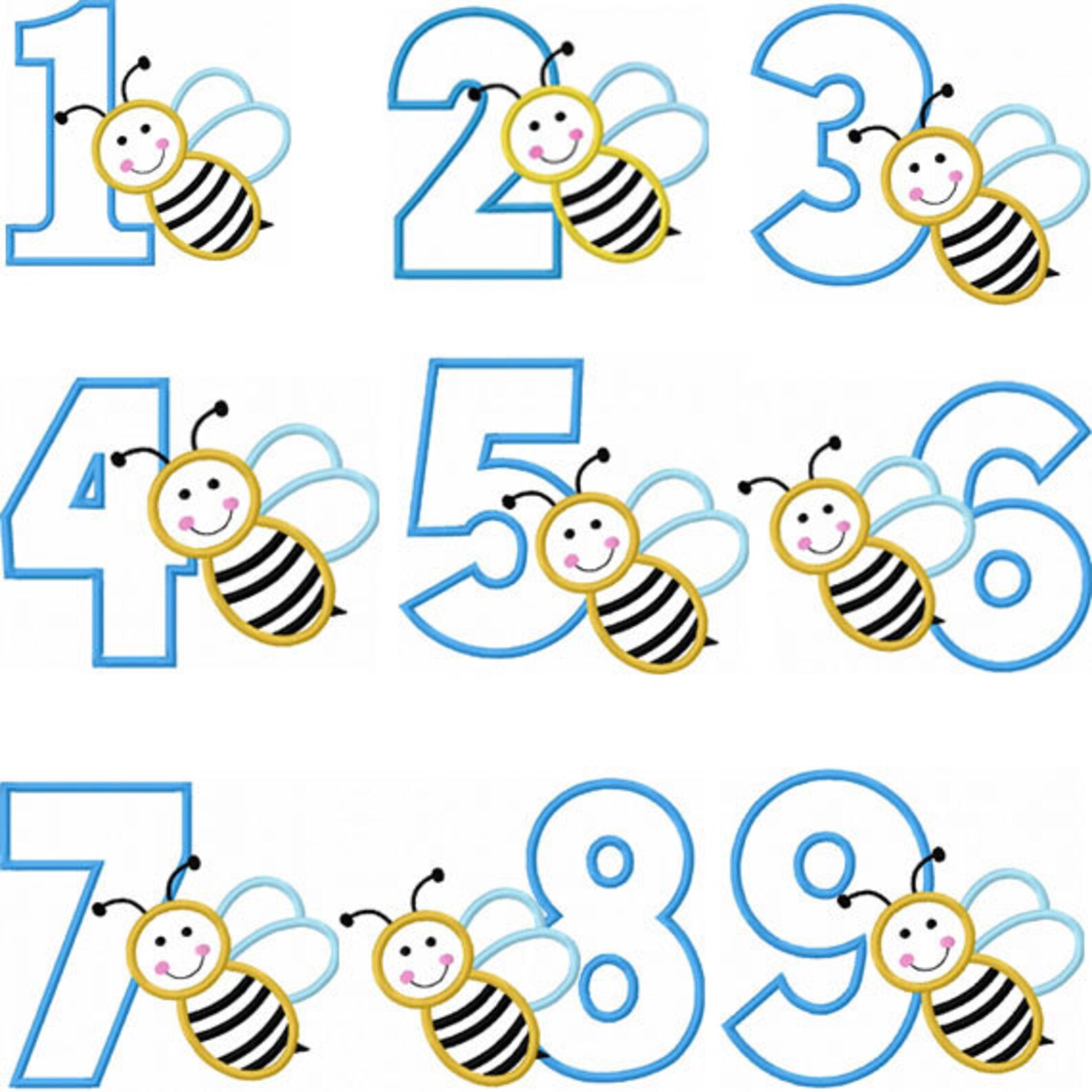 Instant Download Bee Numbers 1-9 Applique Machine Embroidery | Etsy