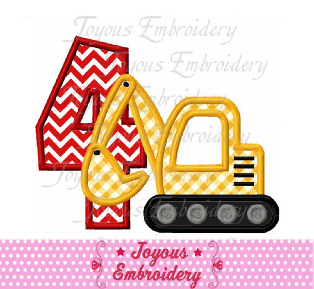 Excavator Number 4 Applique Embroidery Design,excavator Applique ...