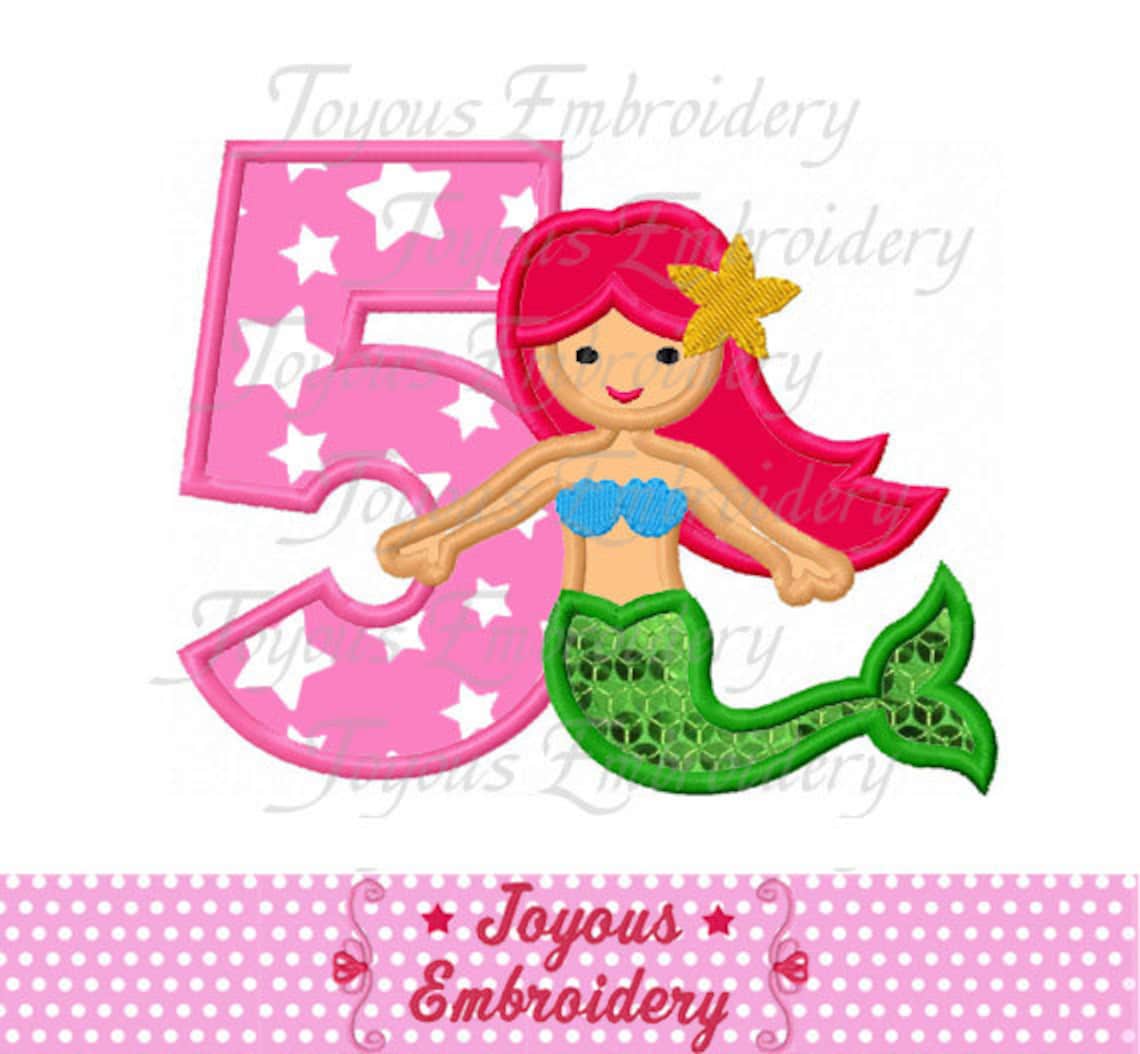 Mermaid Number 5 Appliquemermaid Embroiderybirthday Girl - Etsy