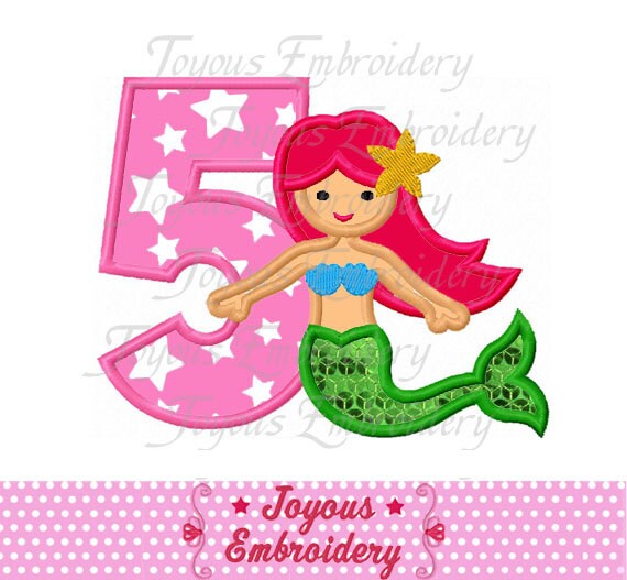 Mermaid Number 5 Appliquemermaid Embroiderybirthday Girl - Etsy