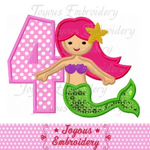 Mermaid Number 4 Applique Machine Embroidery Design Mermaid Applique ...
