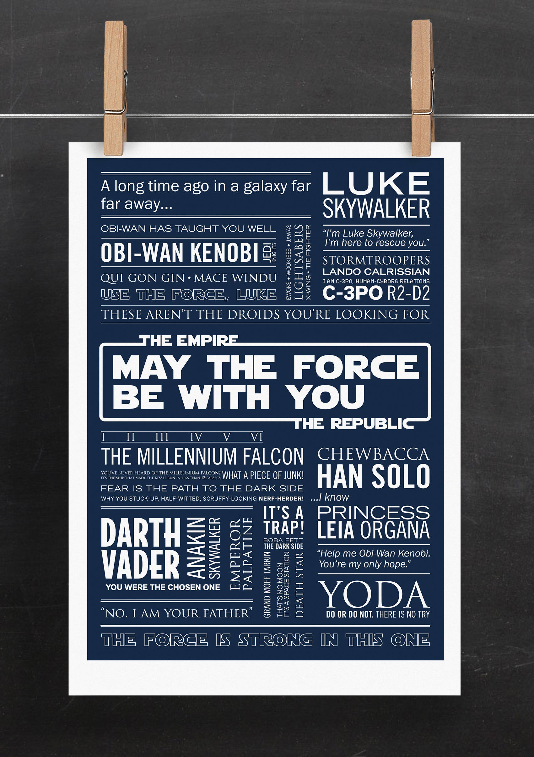 Star Wars Print THE FORCE Typographic Poster Film print. | Etsy