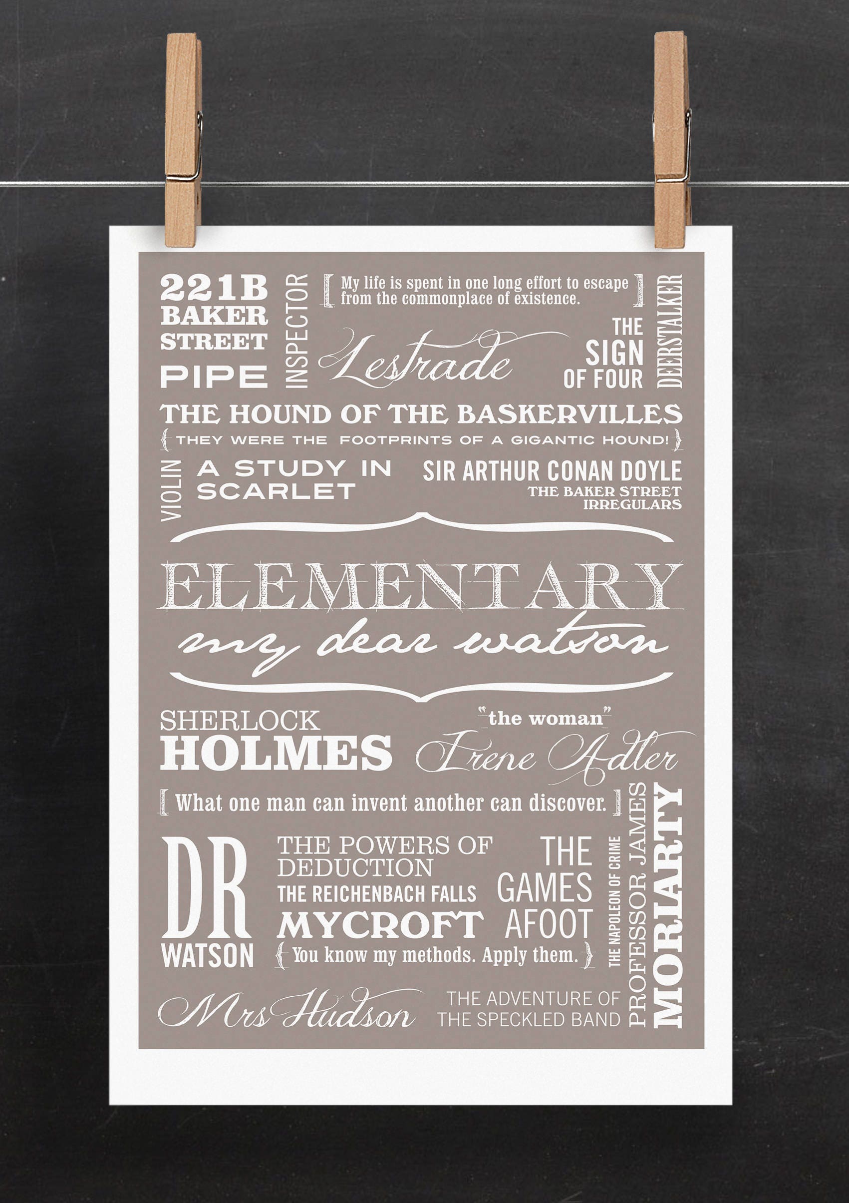 Sherlock Holmes Print, Typographic Print, My Dear Watson Poster, TV ...
