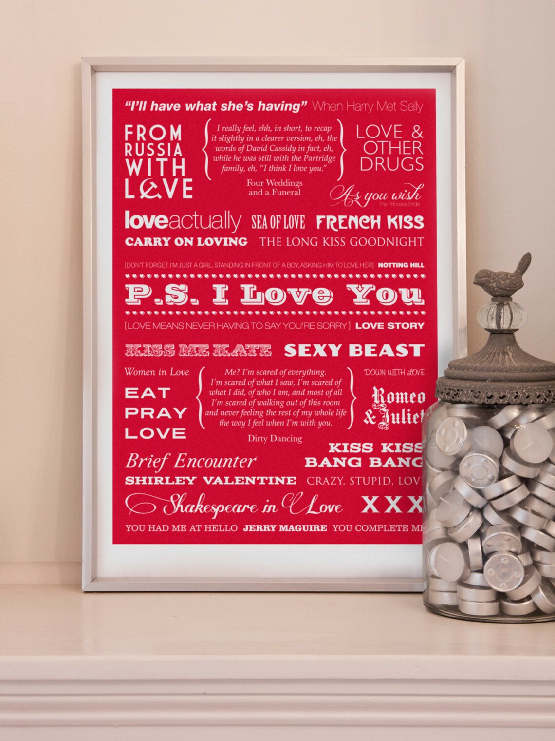 Valentines Typographic Print, Romantic Poster, Valentines Day Art, Film ...