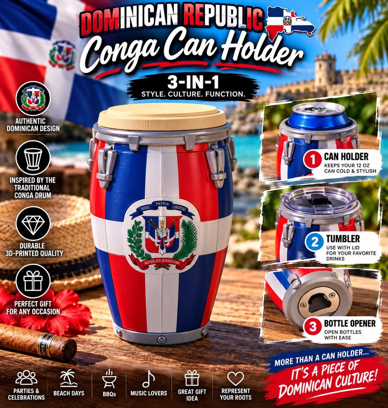Dominican Republic 3-in-1 Conga Can Holder - Etsy