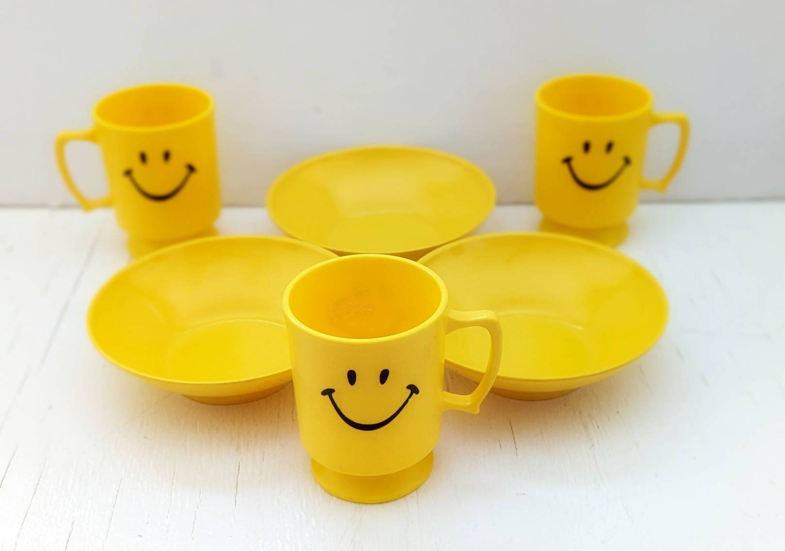 Vintage Smiley Face Cup and Bowl Yellow & Black Melmac Plastic - Etsy