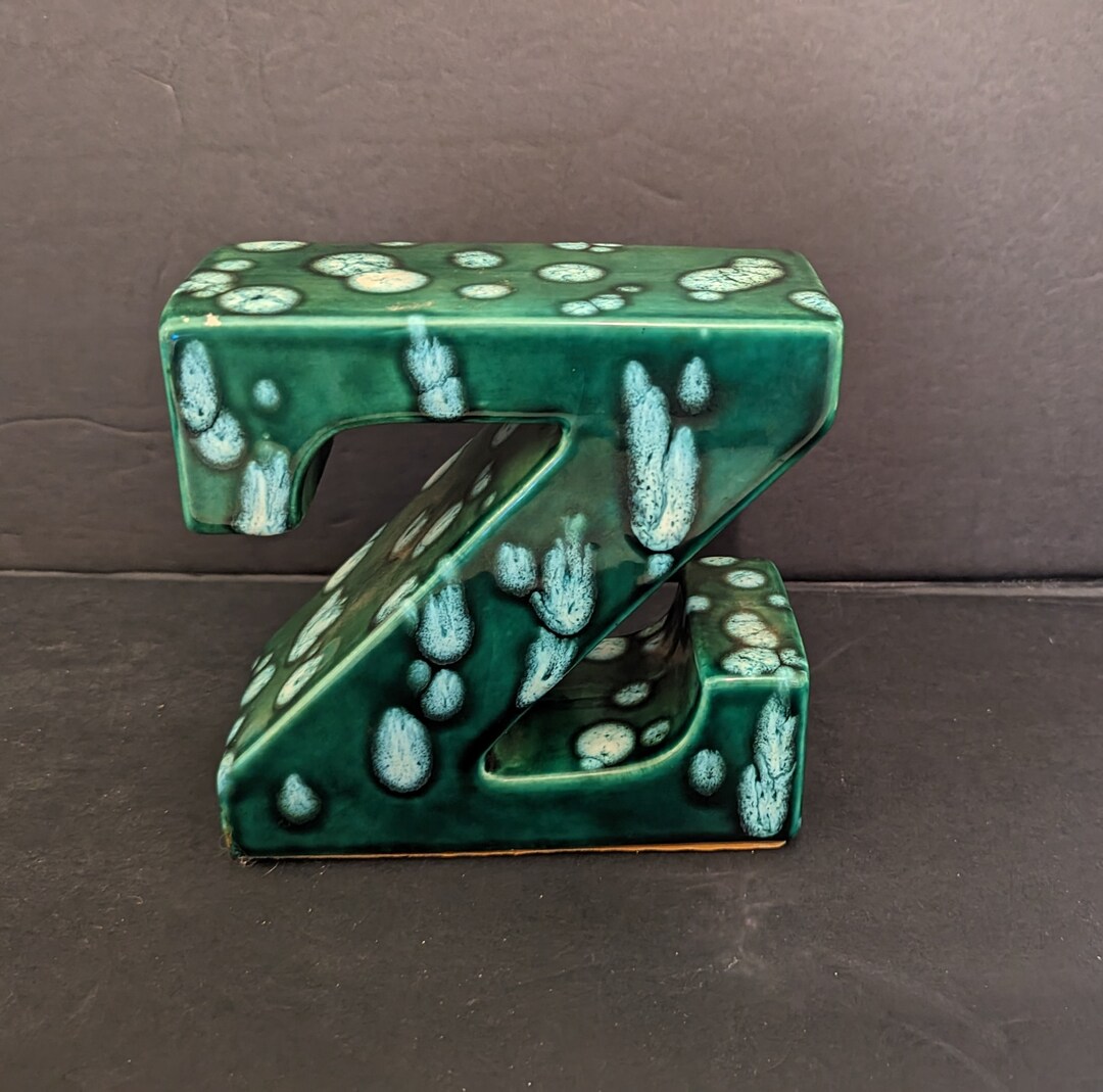 Vintage Bookend Letter Z Blue and Green Glaze Molted Stoneware 1970s - Etsy