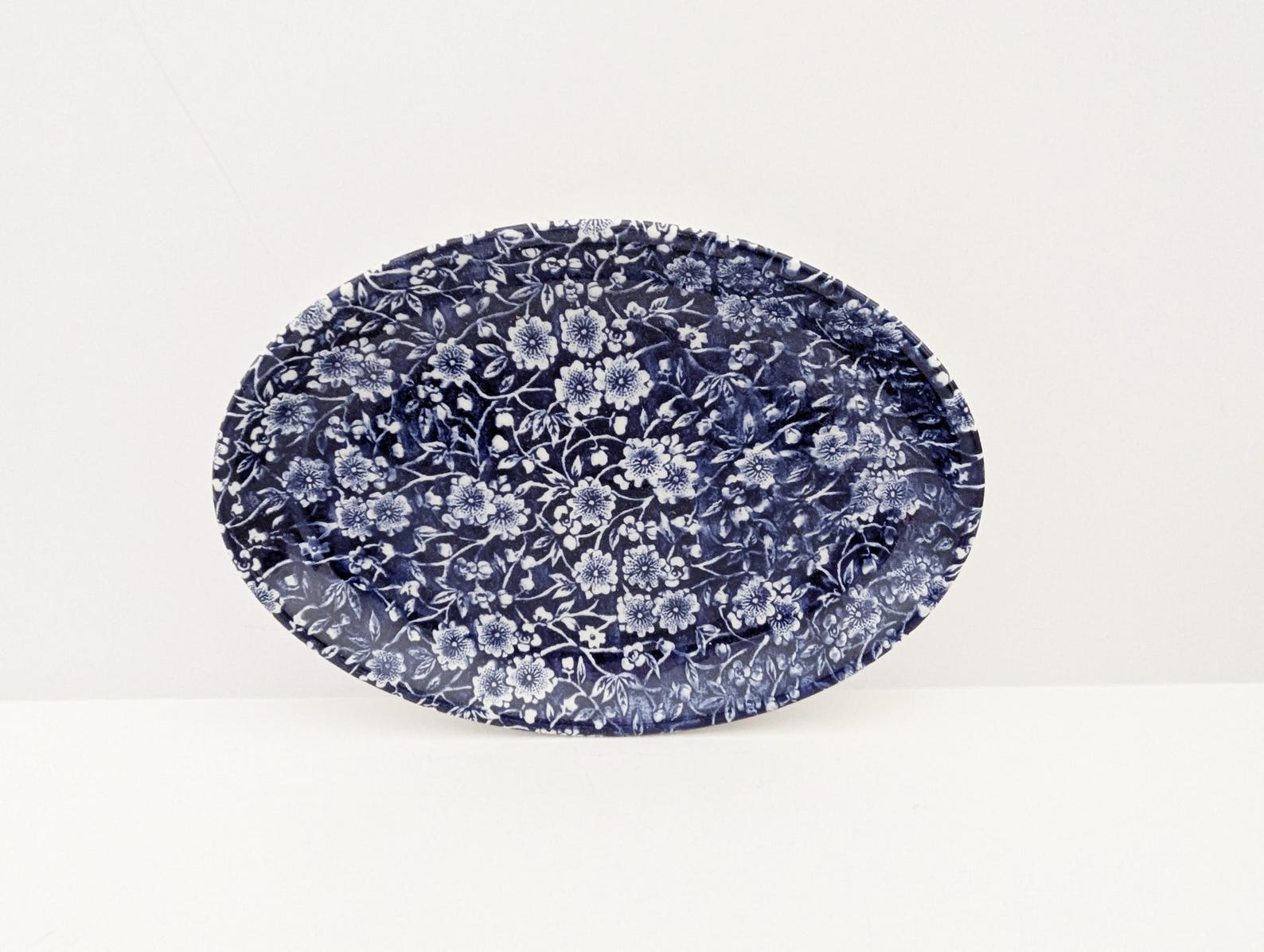 Vintage English Calico Dish Blue & White Floral Ceramic Oval Plate 8 ...