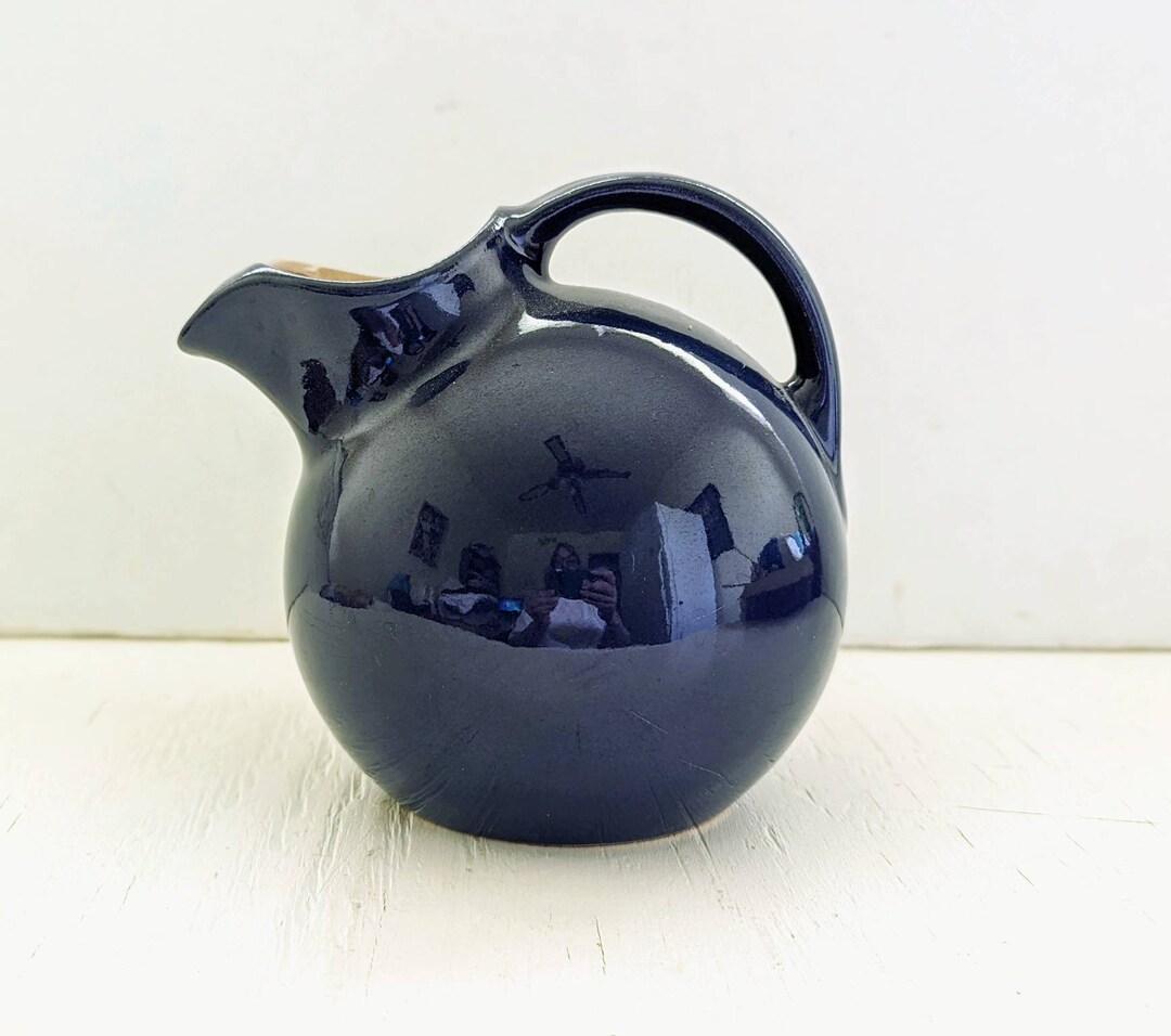 Vintage Red Wing Pottery Blue Gypsy Trail Drink Pitcher Tilted Ball ...