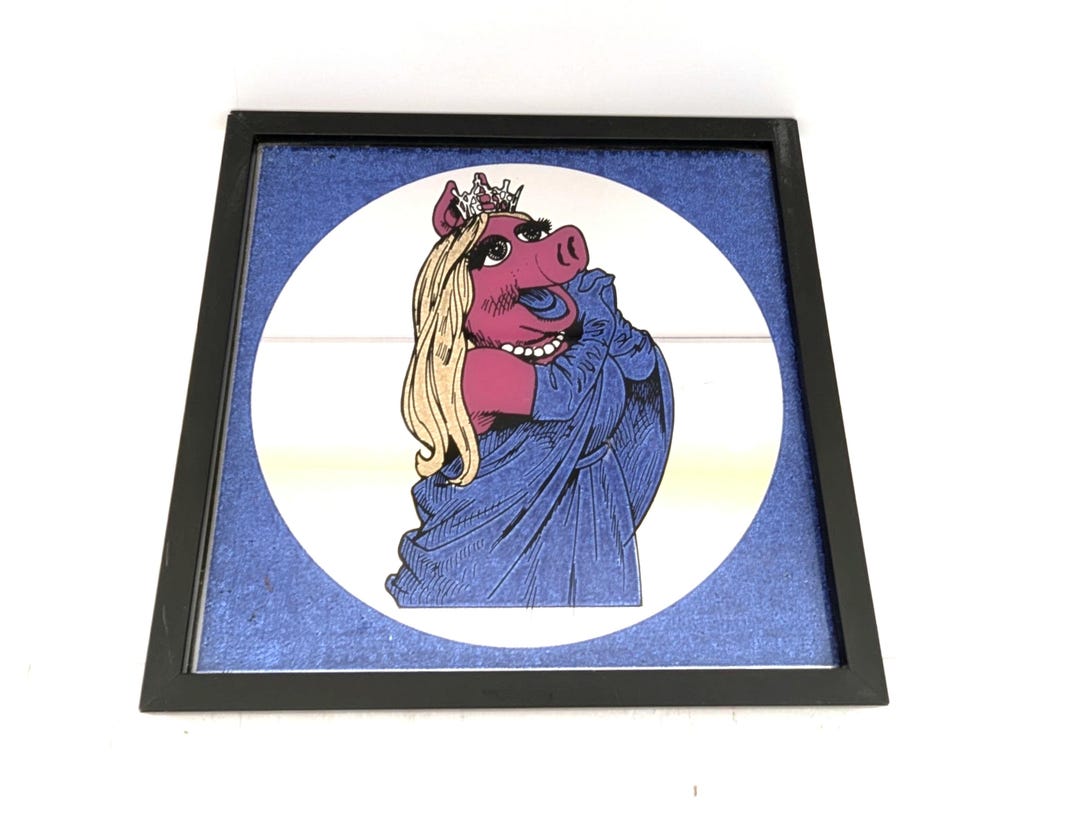 Vintage 1980s Miss Piggy Mirror Black Wood Frame 13 X 13 Square Muppet ...