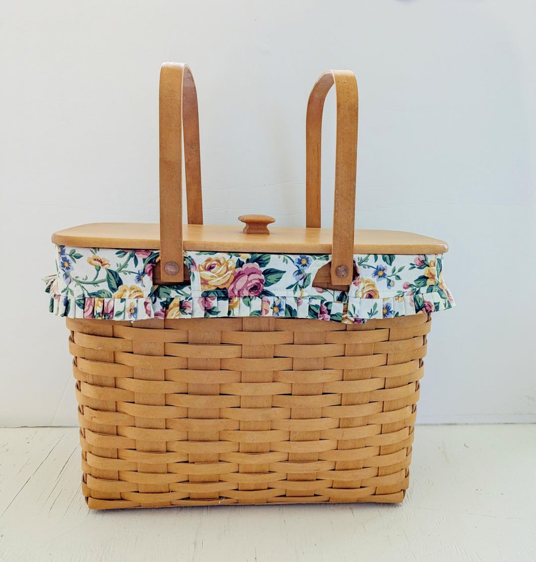 Vintage Longaberger Basket Combo With Woodcrafts Lid Tall Magazine ...