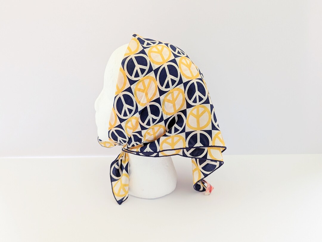 Vintage Ray Strauss Silk Scarf Peace Signs Vietnam Era Blue & Yellow ...