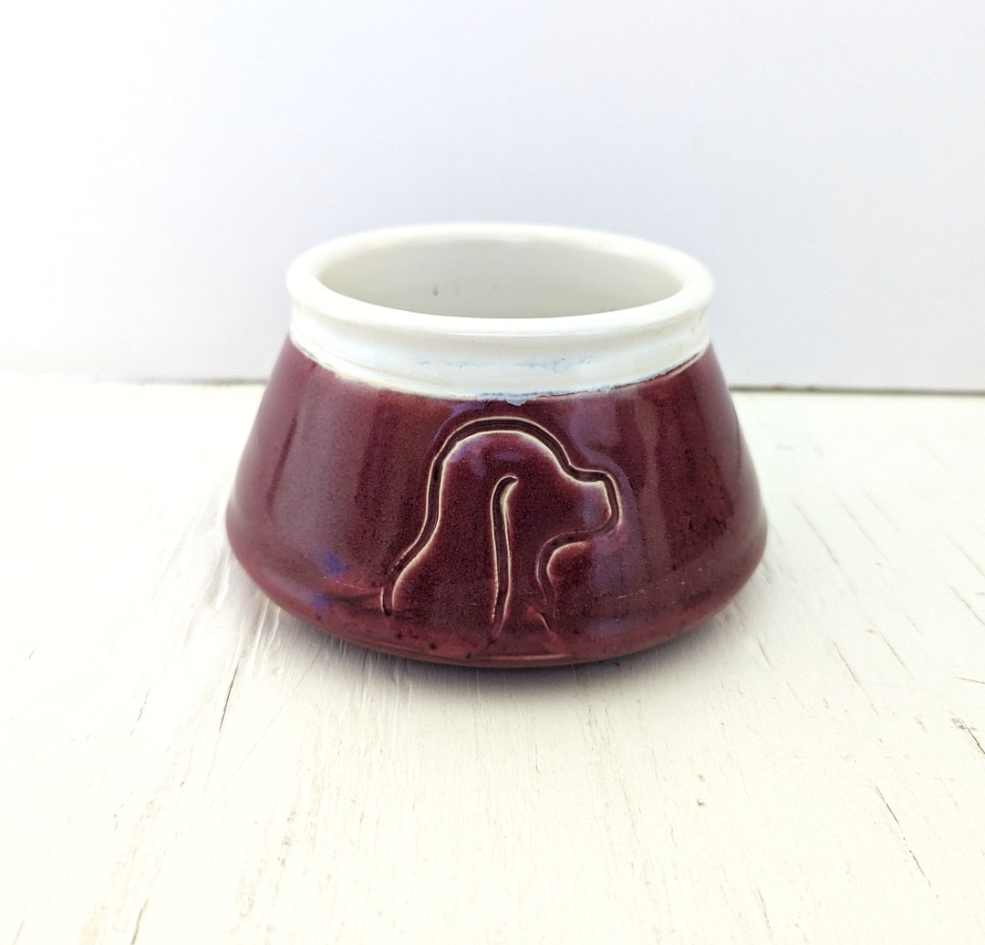 Vintage Dog Bowl Burgundy & White Studio Made Stoneware 1990's - Etsy
