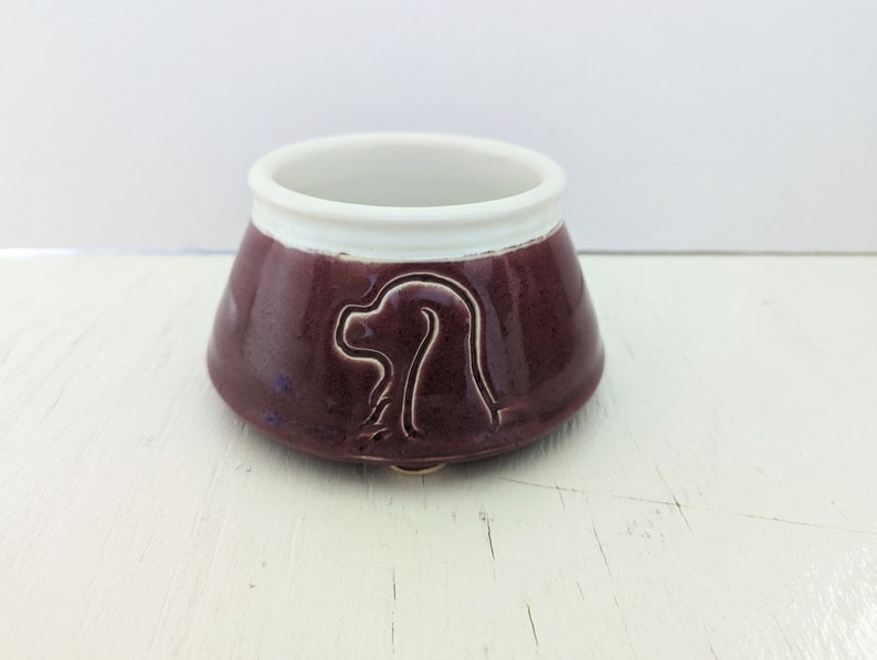 Vintage Dog Bowl Burgundy & White Studio Made Stoneware 1990's - Etsy