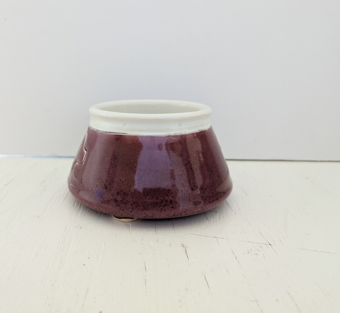 Vintage Dog Bowl Burgundy & White Studio Made Stoneware 1990's - Etsy