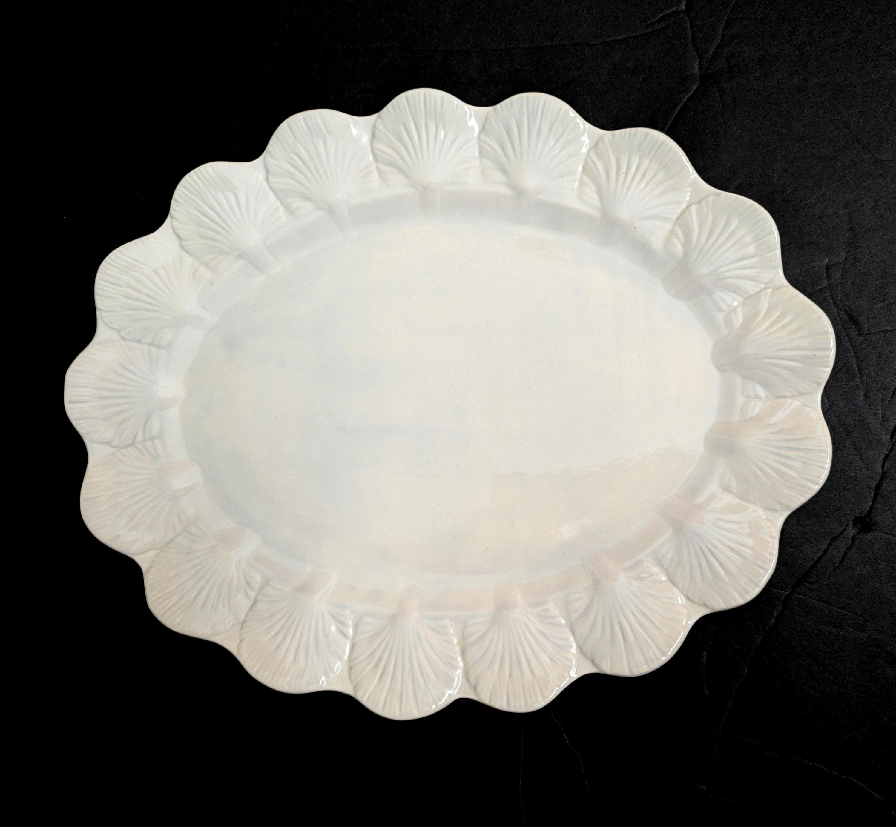 Antique Early 19th Century White Ironstone Platter Embossed Seashell ...