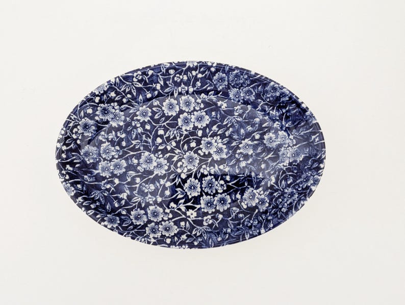 Vintage English Calico Dish Blue & White Floral Ceramic Oval Plate 8 ...