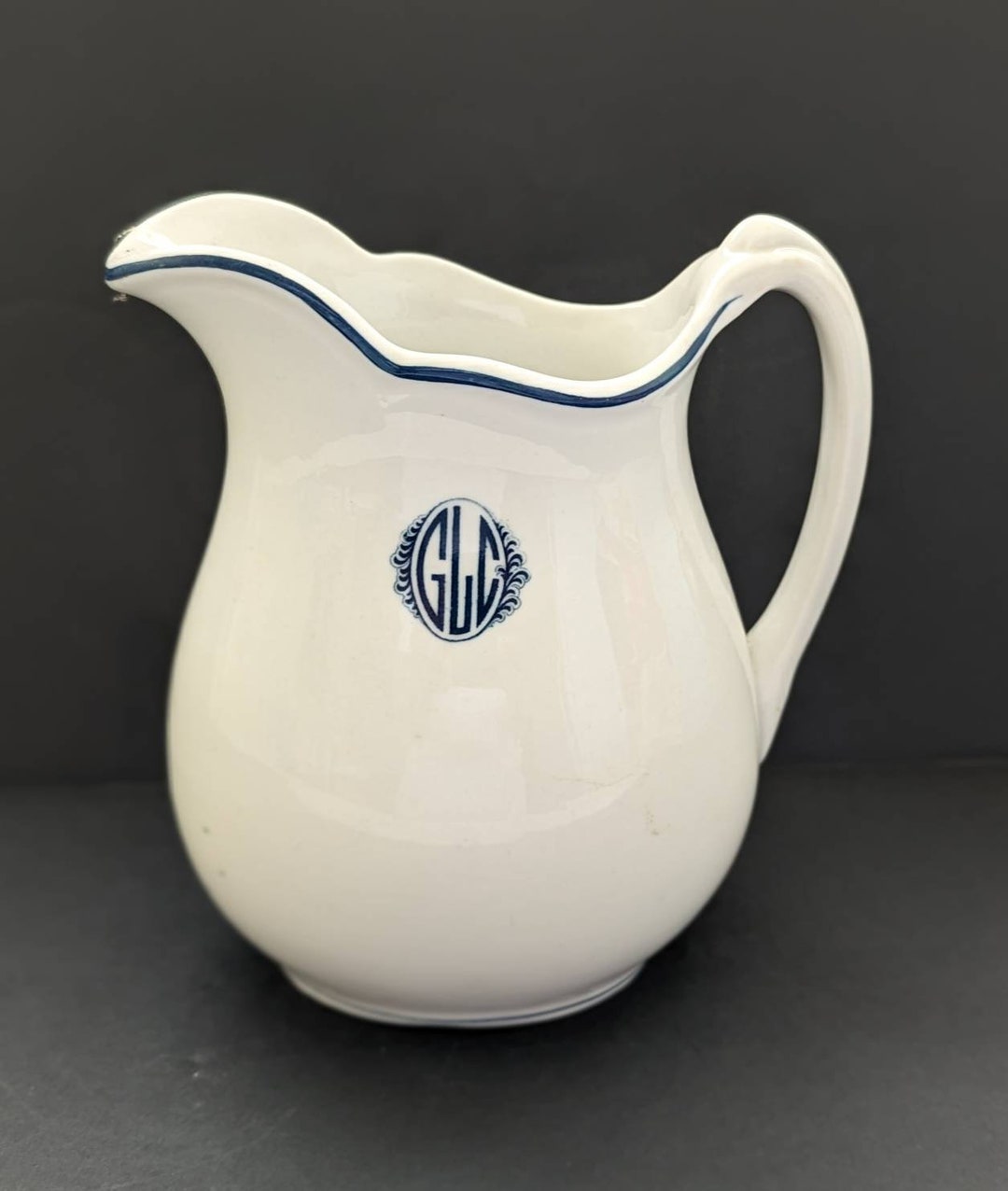 Antique Syracuse China Pitcher White and Blue Ironstone Restaurant Ware ...