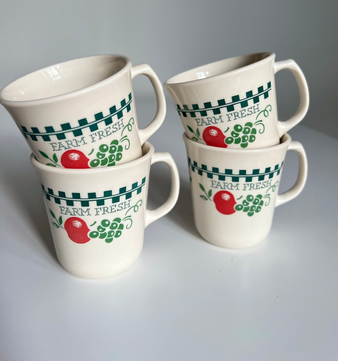 4 Vintage Corning Farm Fresh Mugs Set Coffee/tea Cups Nostalgic ...