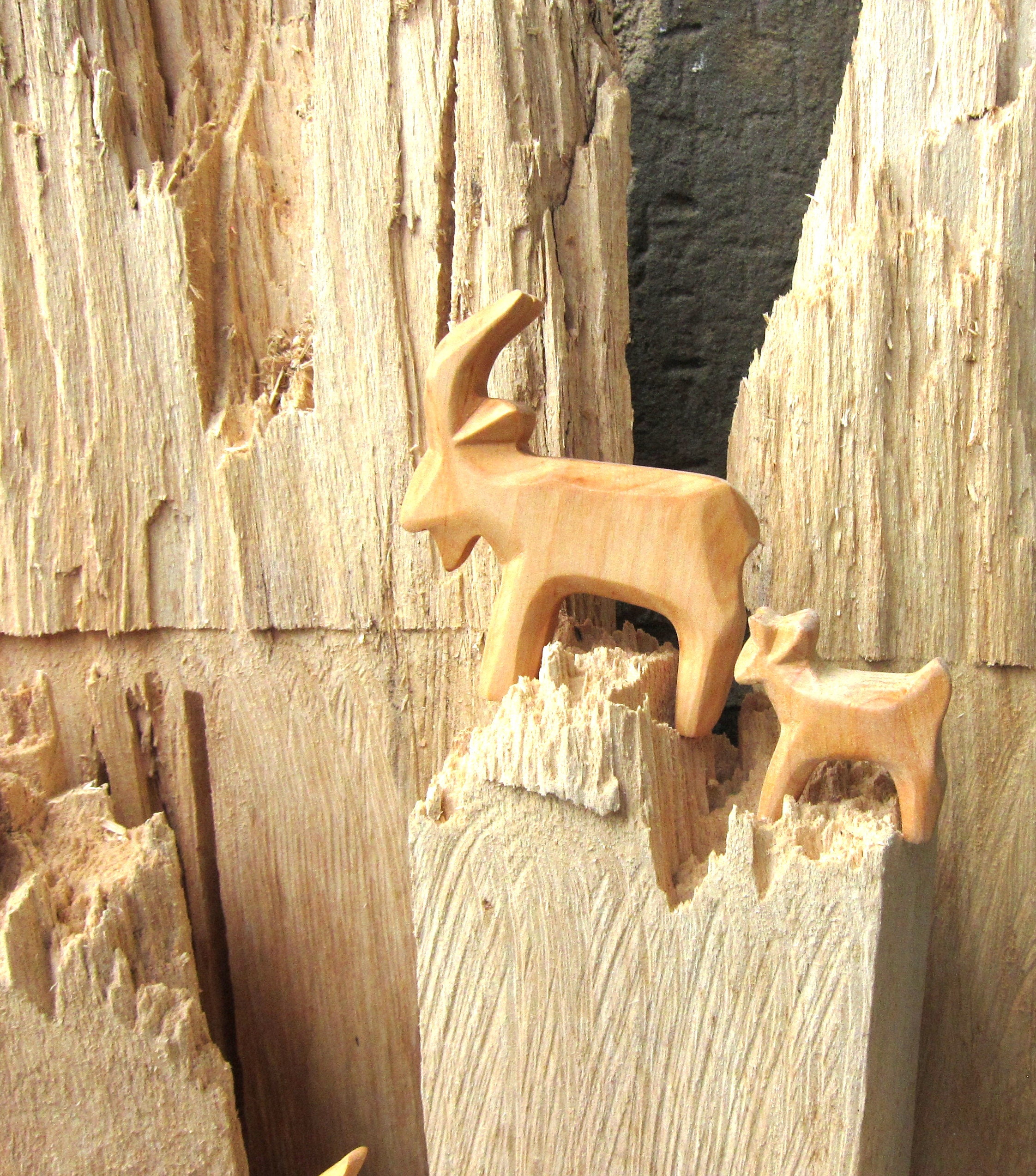 Goat Family, Hand-carved, Wooden Animals, All Natural Toys - Etsy Australia